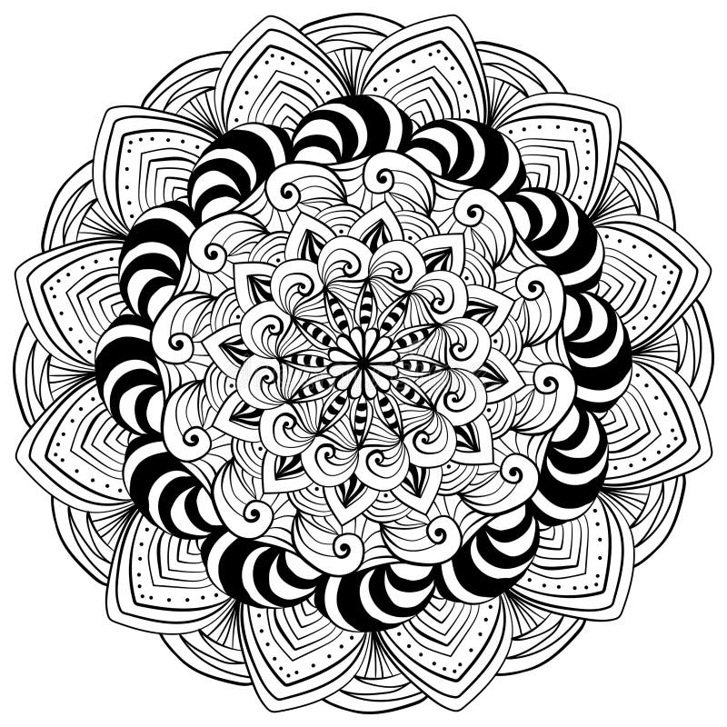 Abstract Outline Mandela with Zen Patterns, Meditative Coloring Page ...