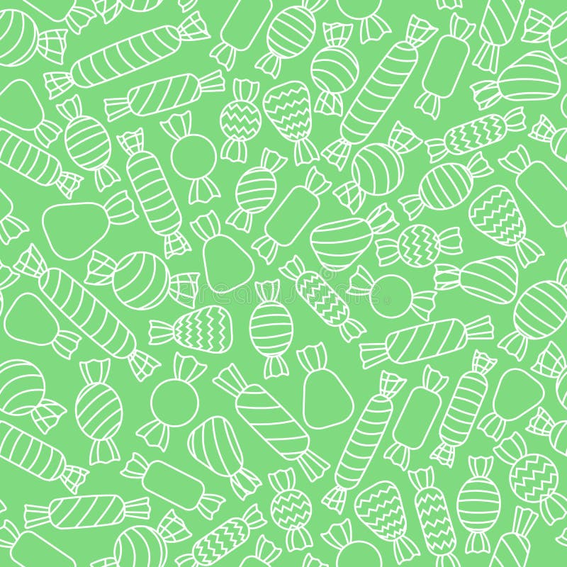 Abstract Outlined White Candies On The Green Background. Seamless Stock ...