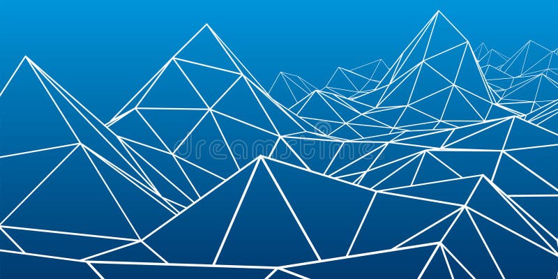 Abstract Outlines Illustration. White Lines Mountain Landscape, 3d Mesh ...