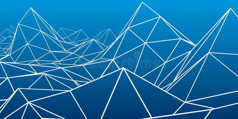 Abstract Outlines Illustration. White Lines Mountain Landscape, 3d Mesh ...