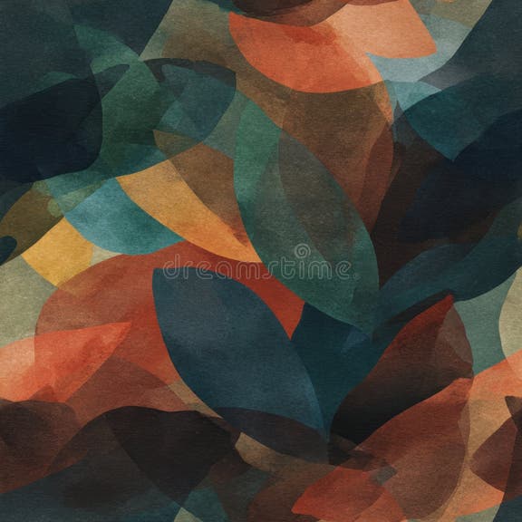 Abstract Overlapping Leaf Pattern in Vibrant Watercolor Shades. Stock ...