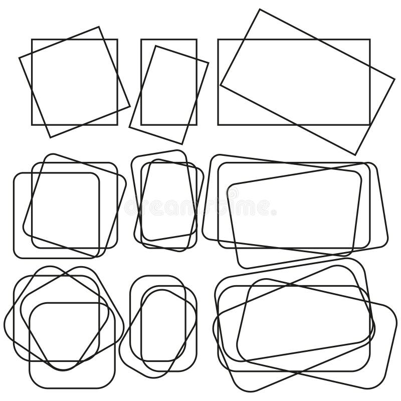 Abstract Overlapping Shapes. Geometric Vector Frames. Black and White ...