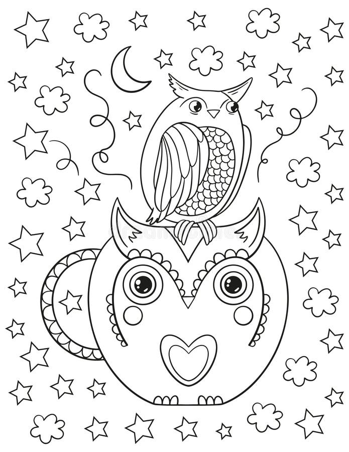Abstract Owl Coloring Page for Decorative Design. White Color ...