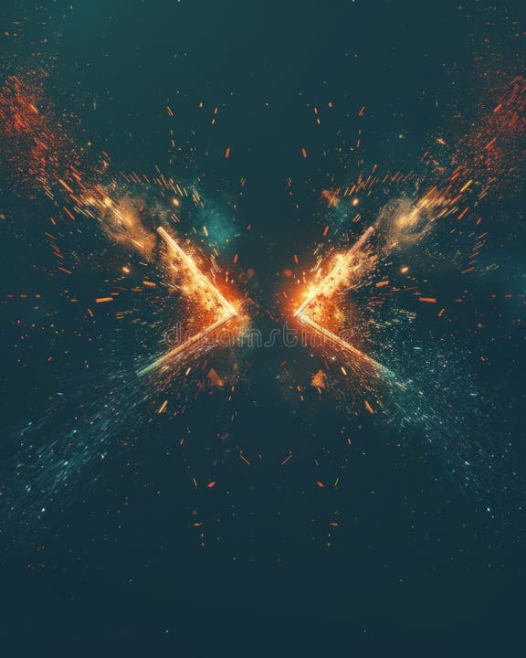 Abstract Packet Collision: Minimalist Blue Arrows, Red Impact Starburst ...