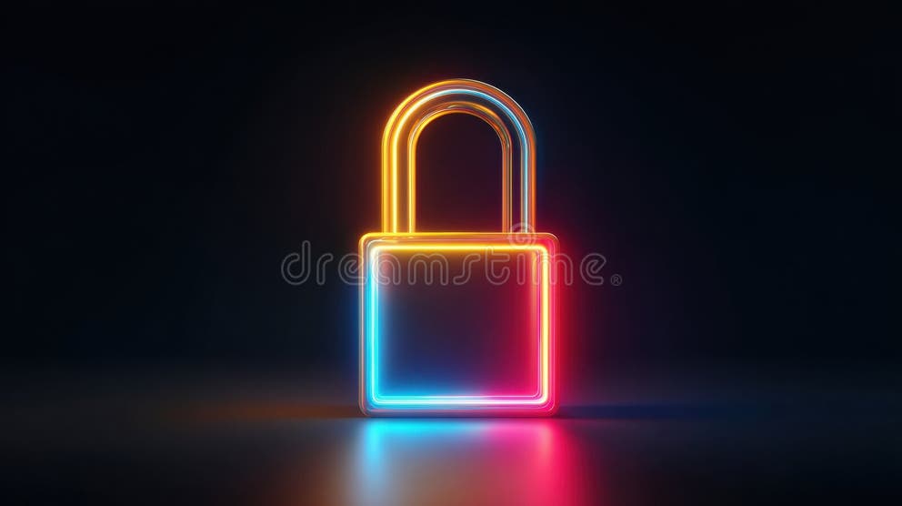Dynamic Neon Abstract Padlock Design Glowing Against a Dark Background ...