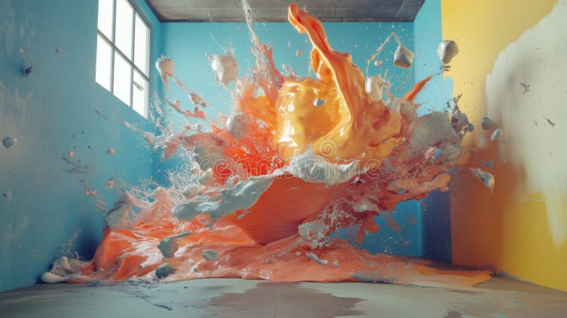 Abstract Paint Explosion in a Room Stock Illustration - Illustration of ...