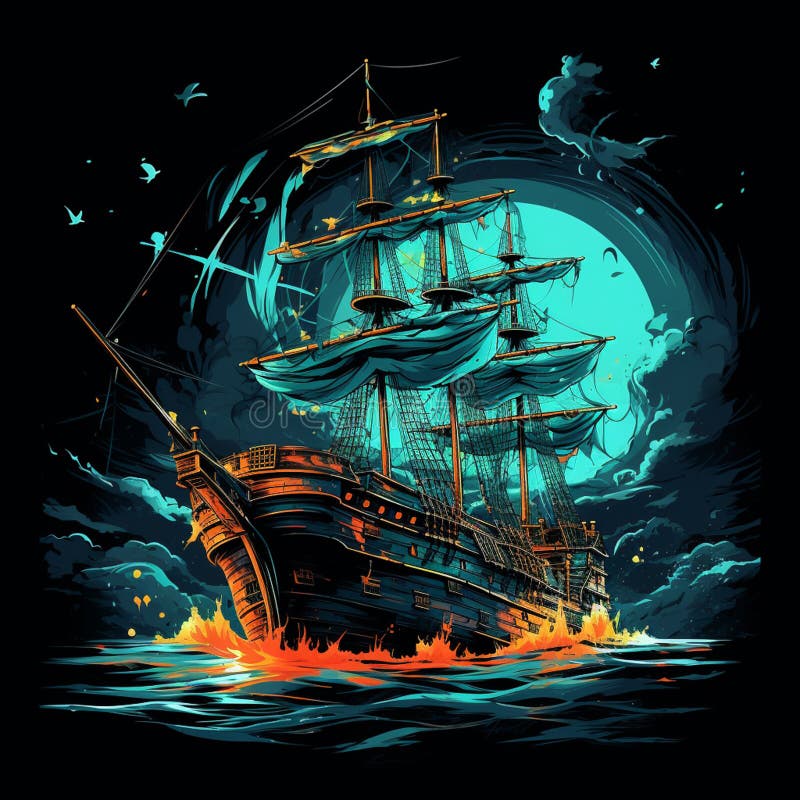 Abstract Paint Ghost Ship, Black Background. Generative Ai Stock ...