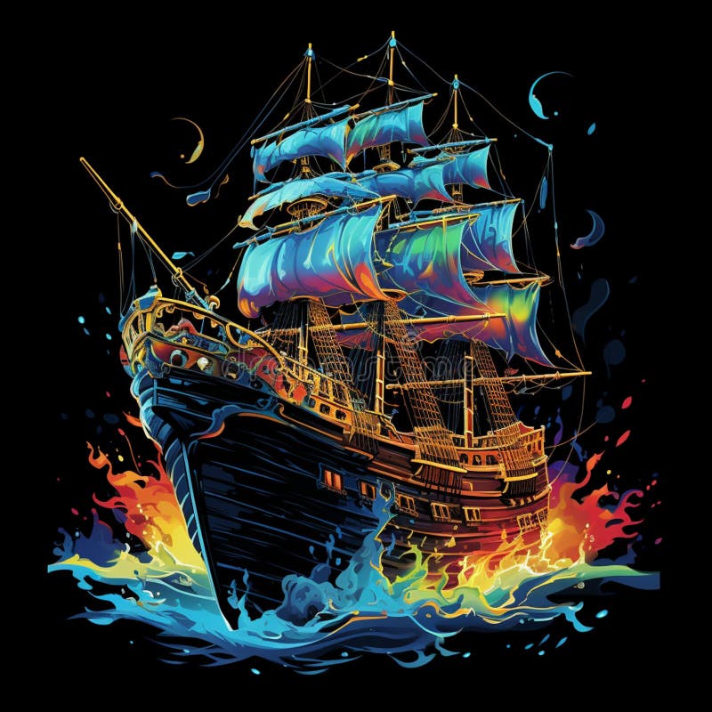 Abstract Paint Ghost Ship, Black Background. Generative Ai Stock ...