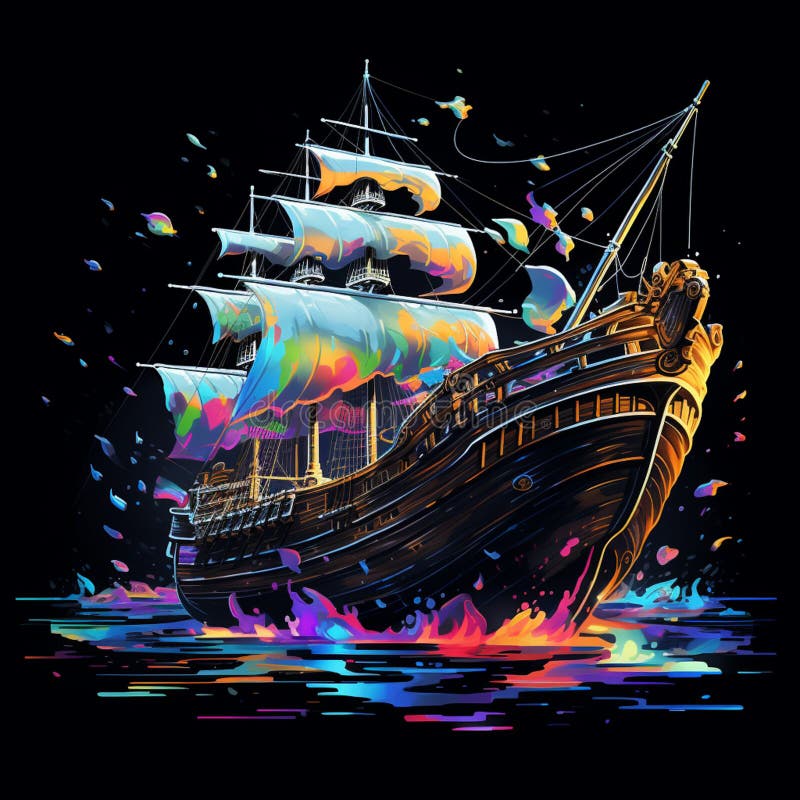 Abstract Paint Ghost Ship, Black Background. Generative Ai Stock ...