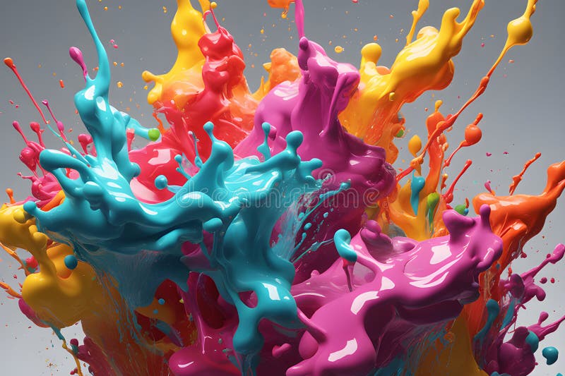 Abstract Paint and Ink in a Rainbow of Colors Splash, Abstract ...