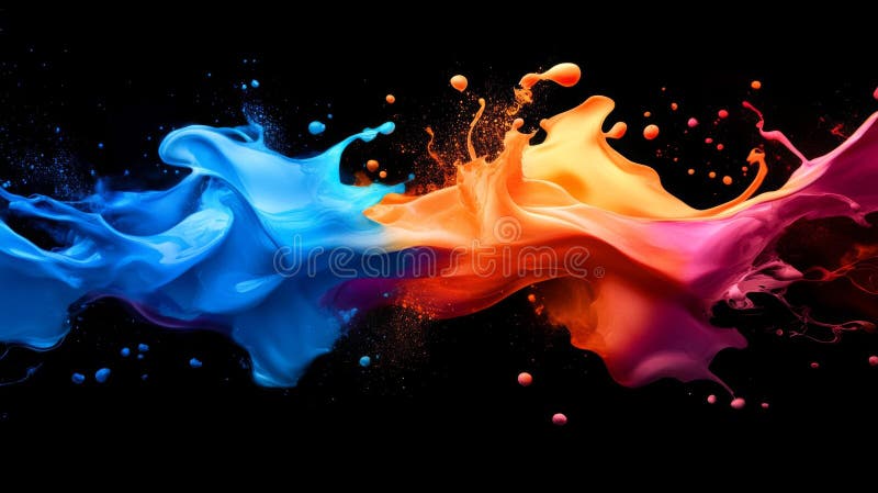 Abstract Paint Splash in Vivid Blue and Orange Colors on Black ...