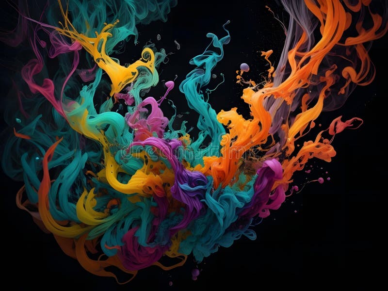 Abstract Paint Splashes Isolated on Black Background. Colorful Abstract ...