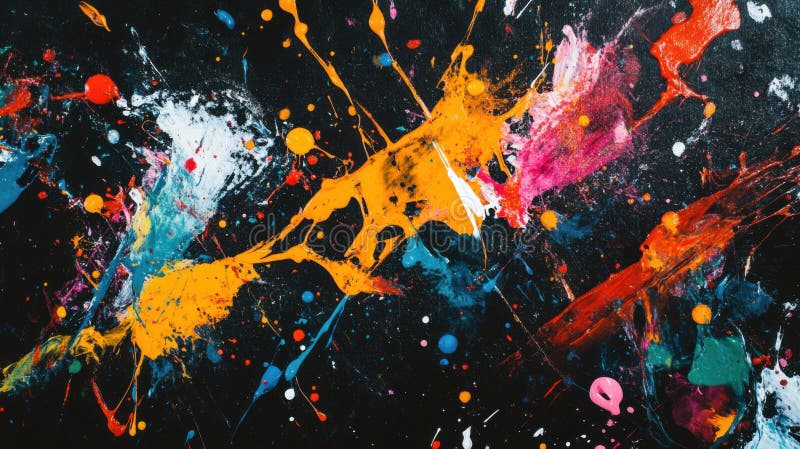 Abstract Paint Splatter Art with Vibrant Colors on a Dark Background ...