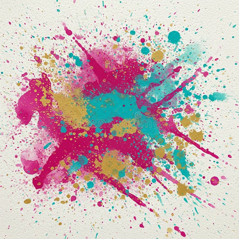 An Abstract Paint Splatter Composition Features Dynamic Bursts of Turquoise, Stock Illustration ...