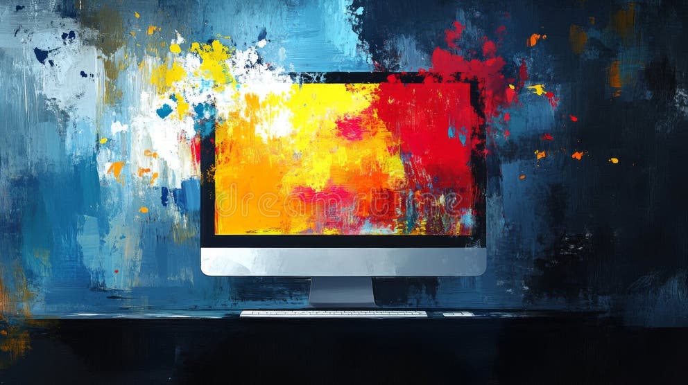 Abstract Paint Splatter on Computer Screen Stock Illustration ...