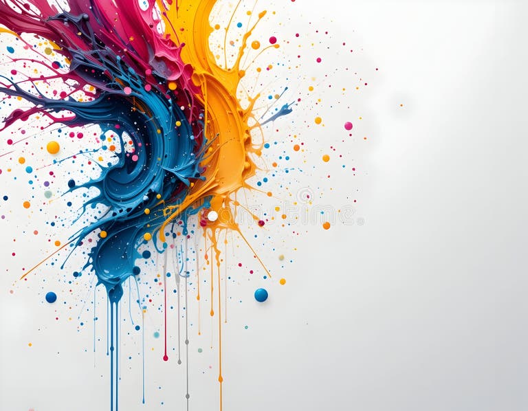 Abstract Paint Splatter with Dripping Effects Against White Background ...