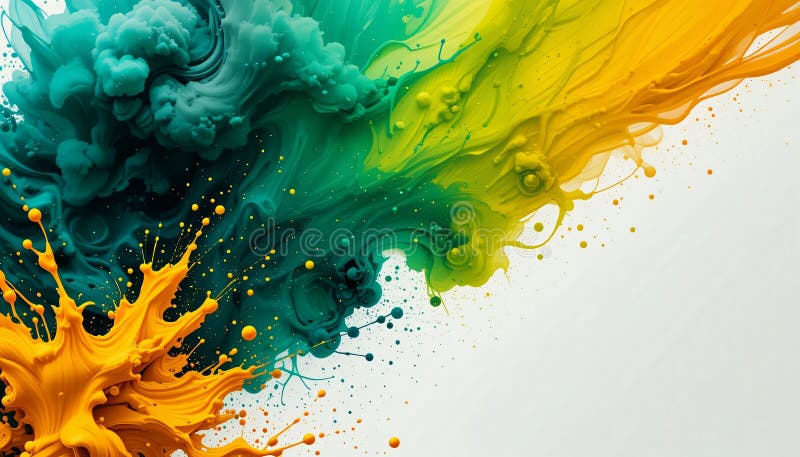 Abstract Paint Waves in Teal and Orange on White Backdrop Stock ...