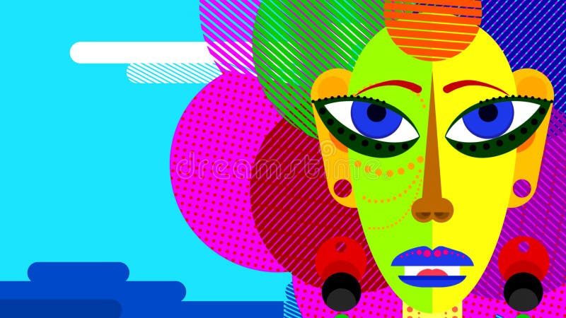 Abstract Painted Girl Head with Multi-colored Face Elements Stock ...