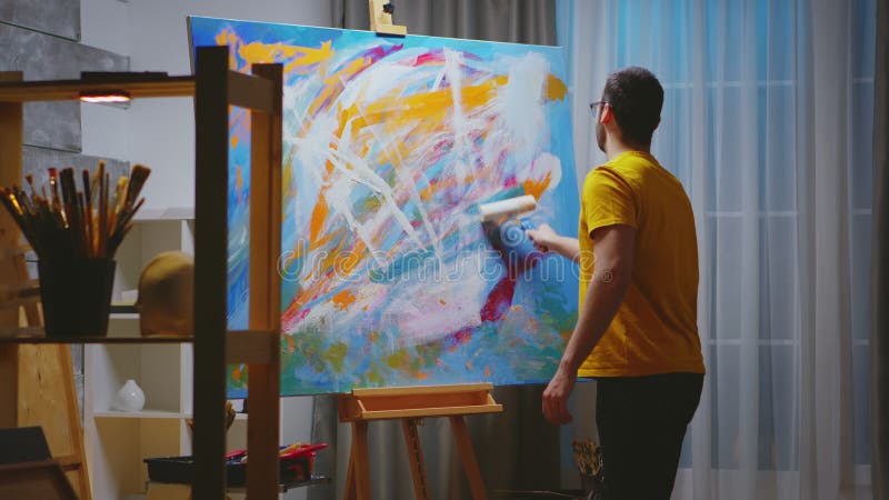 Abstract Painter in Art Studio Stock Footage - Video of contemporary ...