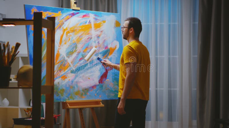Abstract Painter in Art Studio Stock Photo - Image of craft, canvas ...