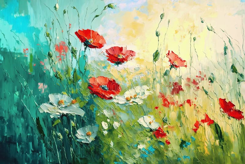 Abstract, Painterly Painting with Wild Flower Meadow Stock Illustration ...