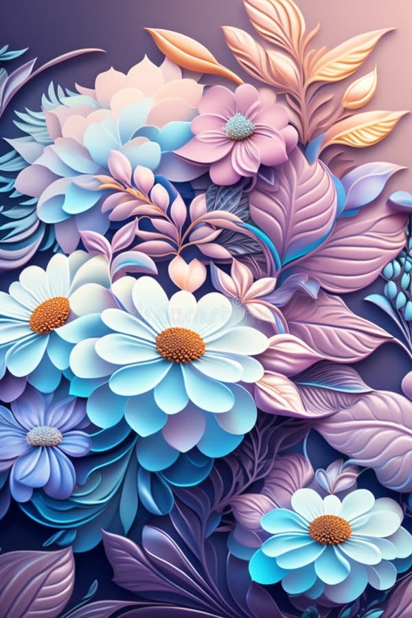 Abstract Painting of Beautiful Blue Flowers Forming a Seamless Pattern ...