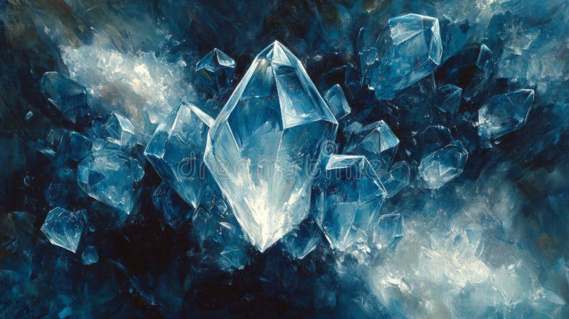 An Abstract Painting of Blue Crystals in a Dark Cave Stock Illustration ...