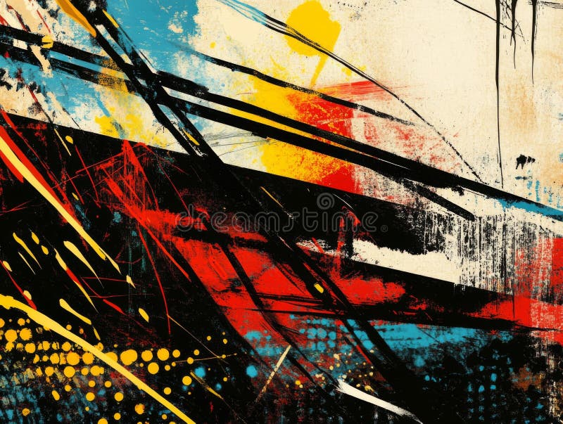 Abstract Painting with Bold Colors and Black Lines Stock Illustration ...