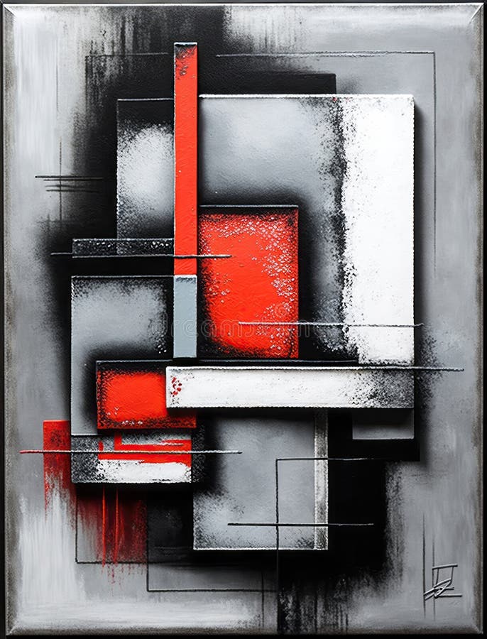 Abstract Painting on Canvas with Black, White, and Red Palette Stock ...