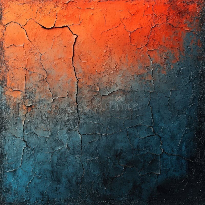 An Abstract Painting with a Central Distressed Red and Blue Rectangle ...