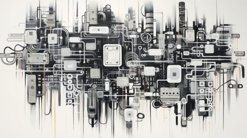 An Abstract Painting of a City with Many Electronic Devices, AI Stock ...