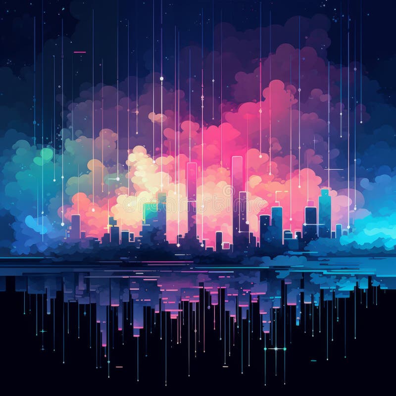 An Abstract Painting of a City at Night Stock Illustration ...