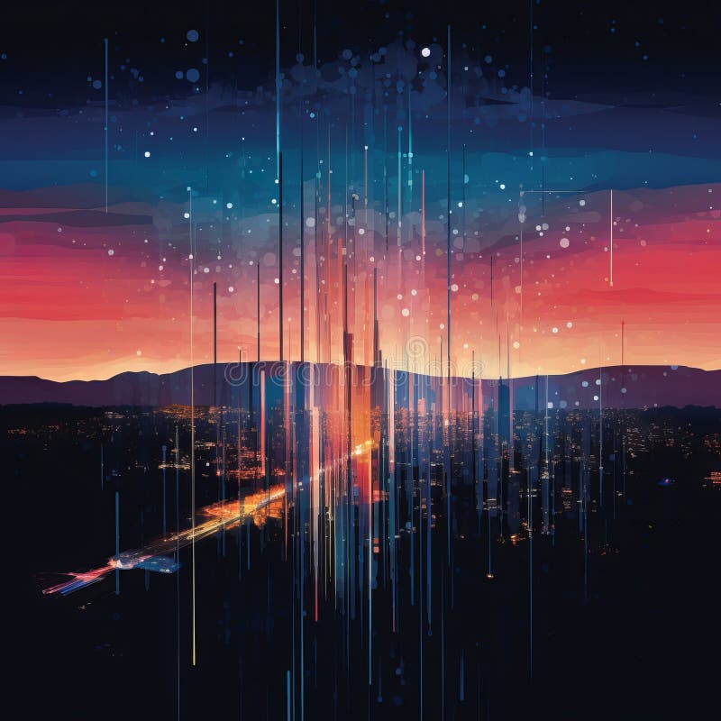 An Abstract Painting of a City at Night Stock Illustration ...