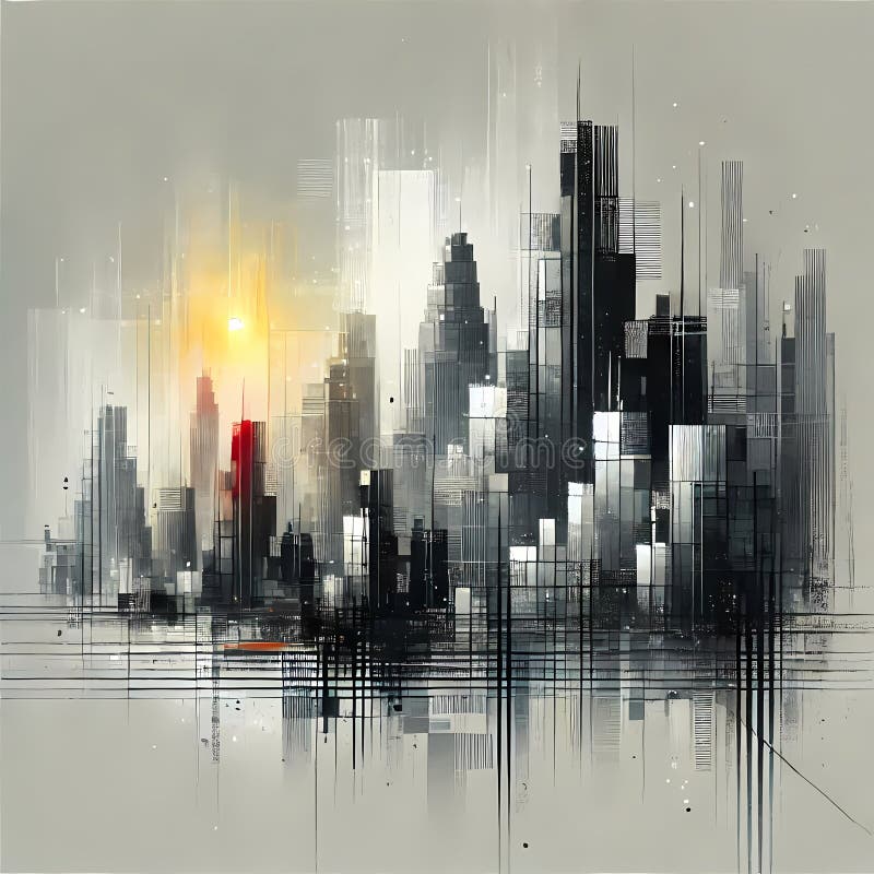 Abstract Painting of a Cityscape, Skyline with Rectangular Blocks ...