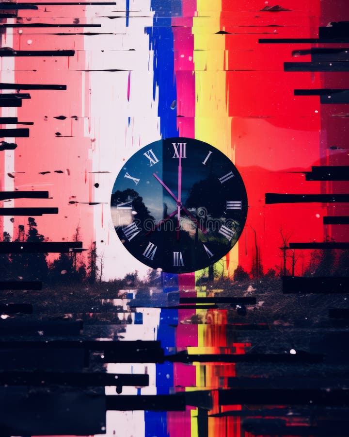 An Abstract Painting with a Clock on it Stock Photo - Image of graffiti ...