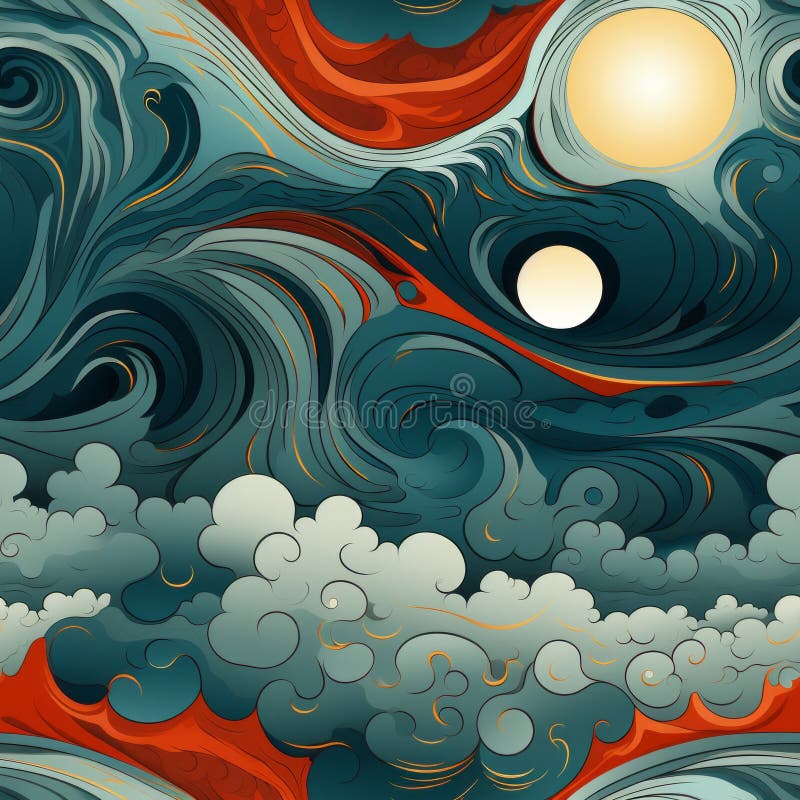 An Abstract Painting of Clouds and Sun Stock Illustration ...