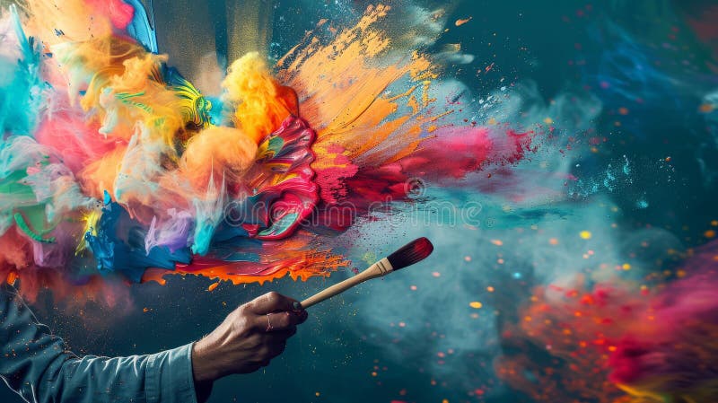 Abstract Painting with Colorful Explosion.Palette of Passion Stock ...