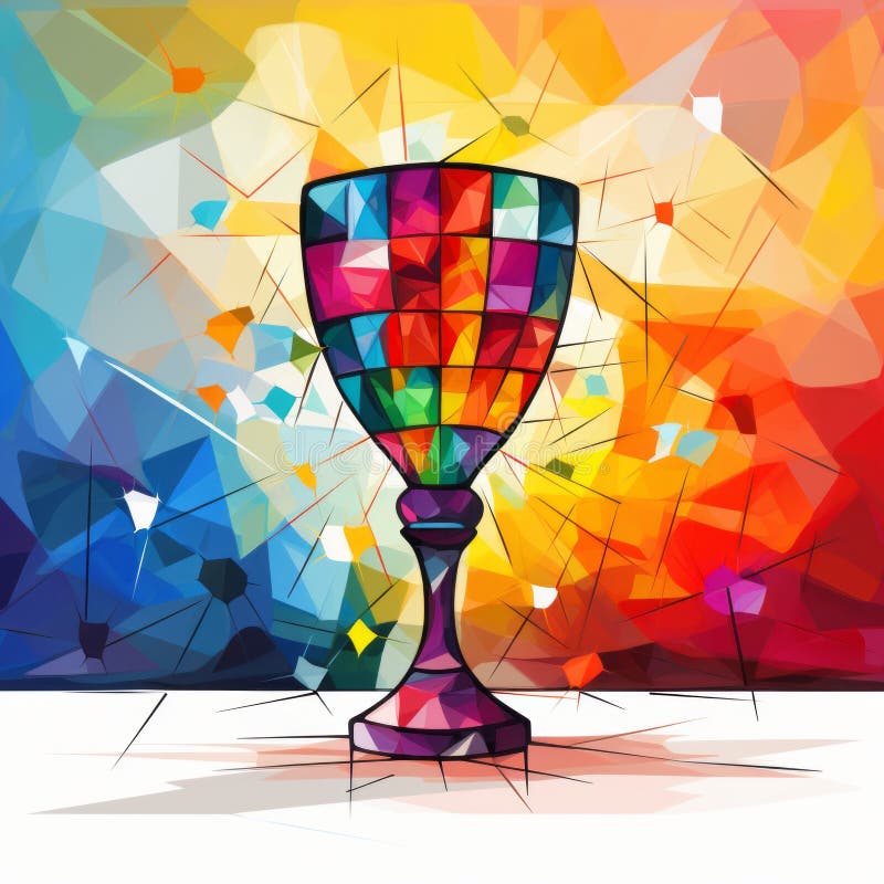 An Abstract Painting of a Colorful Glass Cup on a White Background ...