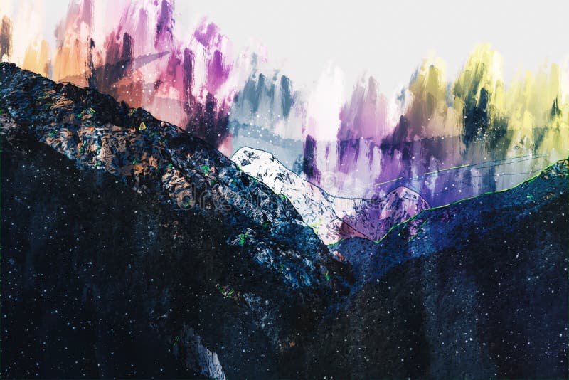 Abstract Painting of Colorful Mountain, Digital Painting Illustration ...