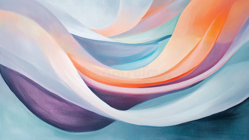 Abstract Painting with Curved, Flowing Lines in Pastel Colors Stock ...