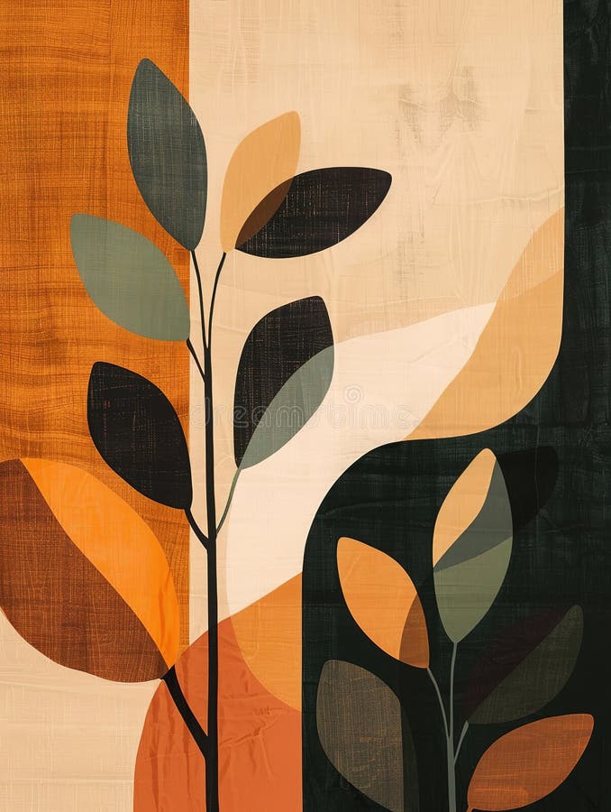 Abstract Painting with Dark Branch and Bright Green Leaves Stock ...