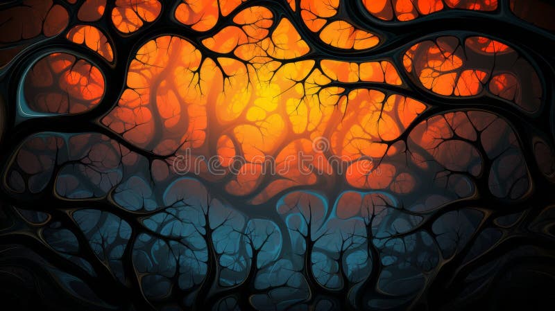 An Abstract Painting of a Dark Forest with Trees in the Background ...