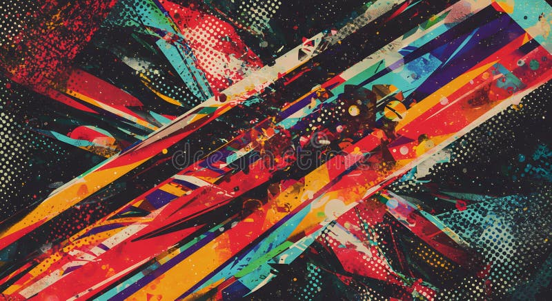 Abstract Painting with Diagonal Lines and Dot Pattern Design Stock ...