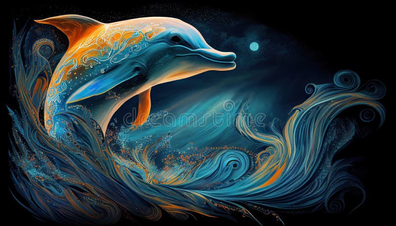 Abstract Painting with Dolphin. Illustration Stock Illustration ...
