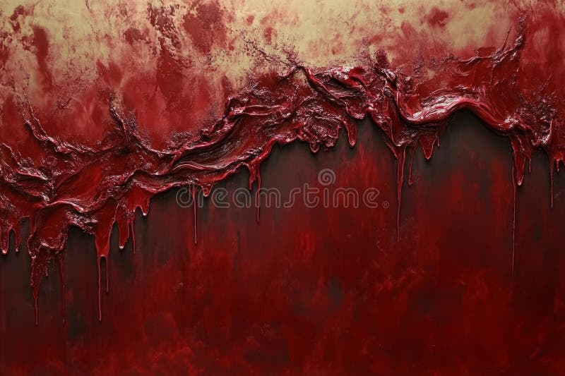 Abstract Painting with Dripping Red and Gold Colors, Creating a ...