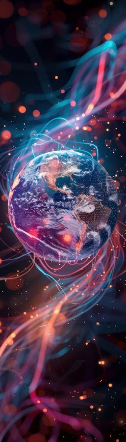 An Abstract Painting of the Earth with Vibrant Glowing Lights Stock ...