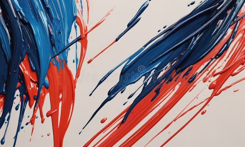 Abstract Painting Features Bold Strokes Blue and Red Paint, Creating ...