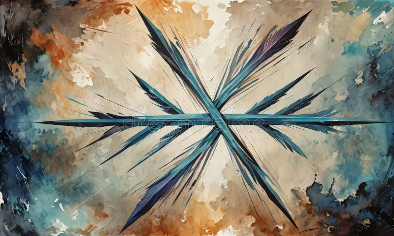 Abstract Painting Features Central Blue Line Intersecting Three Other ...