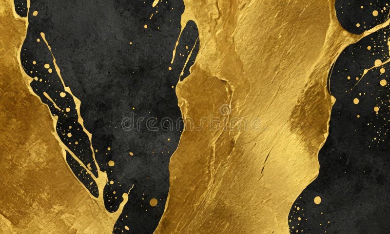 Abstract Painting Features Striking Contrast Black and Gold, with ...