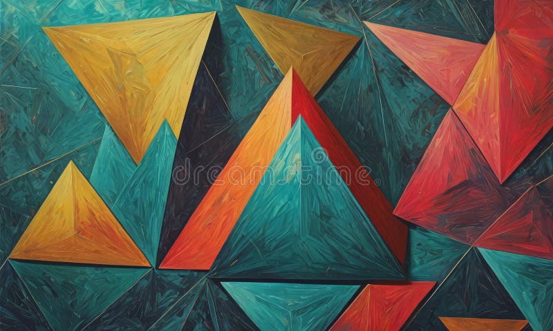Abstract Painting Features Vibrant Array Overlapping Triangular Shapes ...